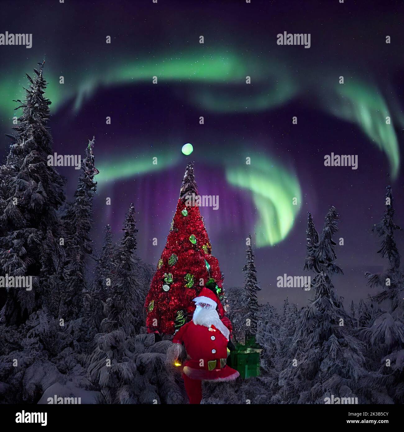 Santa's house at the North Pole in the Arctic circle Northern Lights in ...