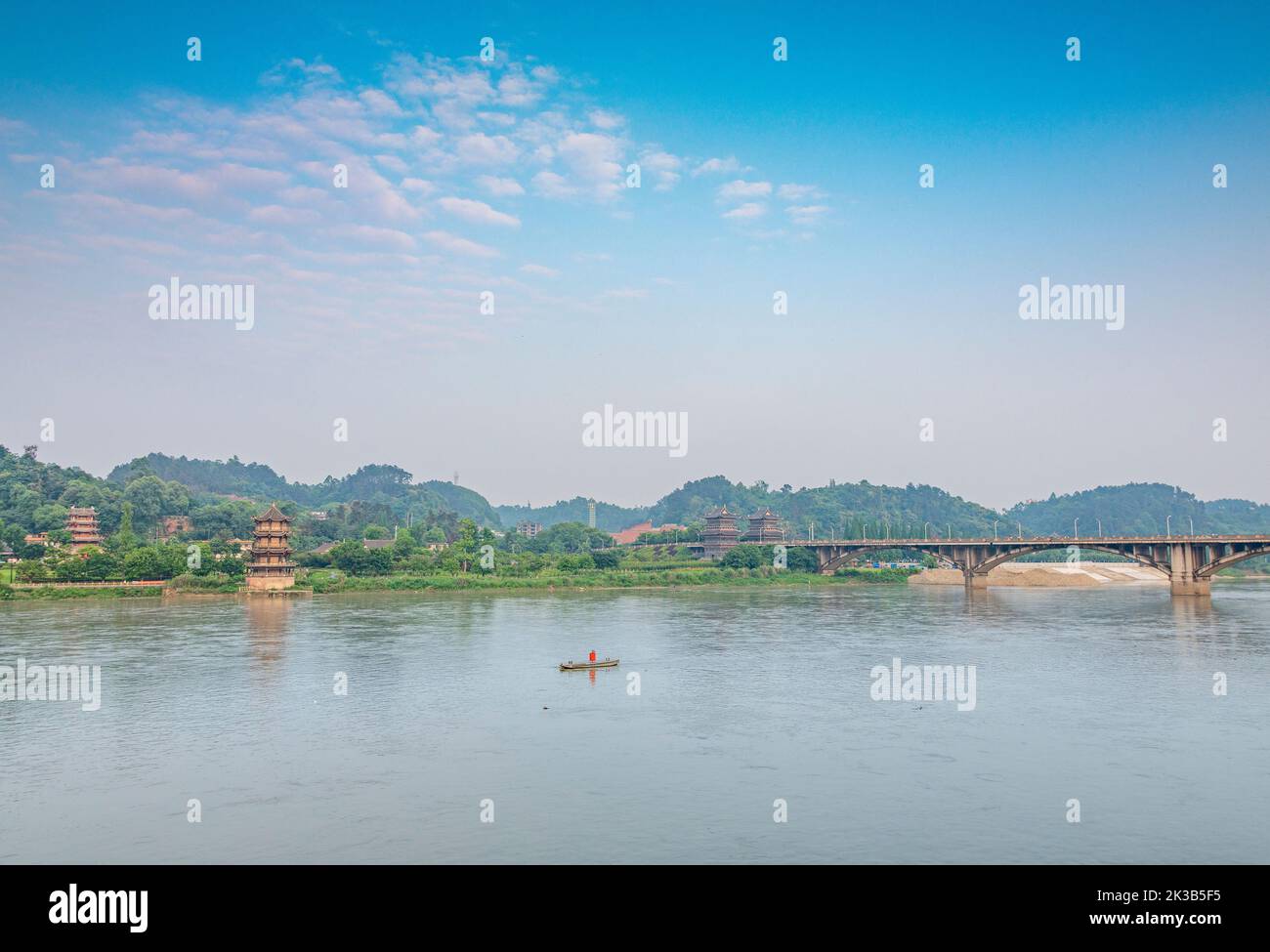 Dusk view of the Leshan Min River Bridge in Sichuan Province, China ...