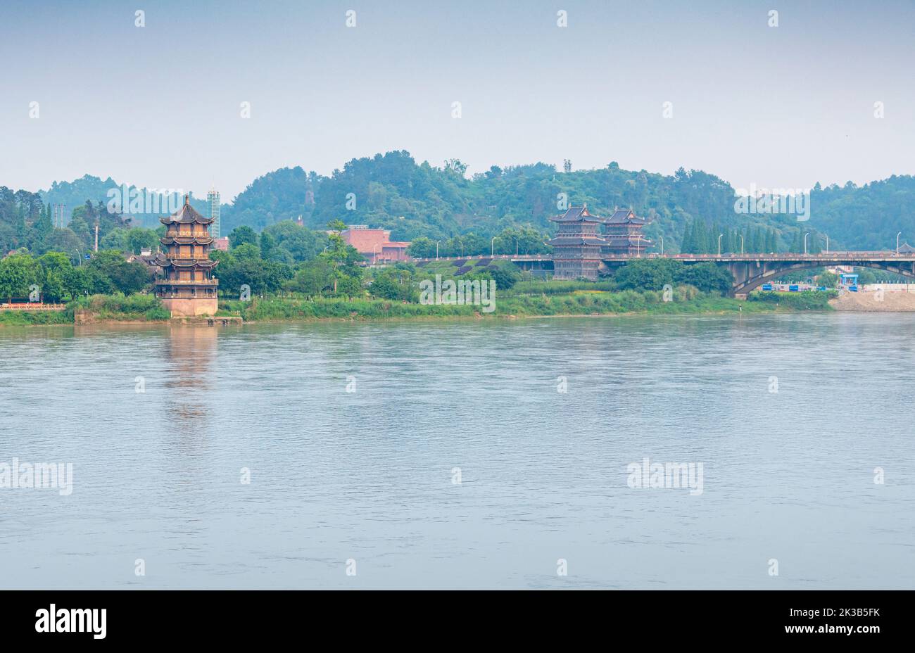 Dusk view of the Leshan Min River Bridge in Sichuan Province, China ...