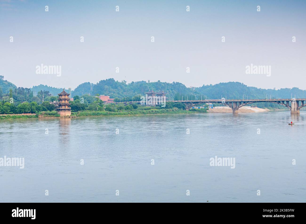 Dusk view of the Leshan Min River Bridge in Sichuan Province, China ...