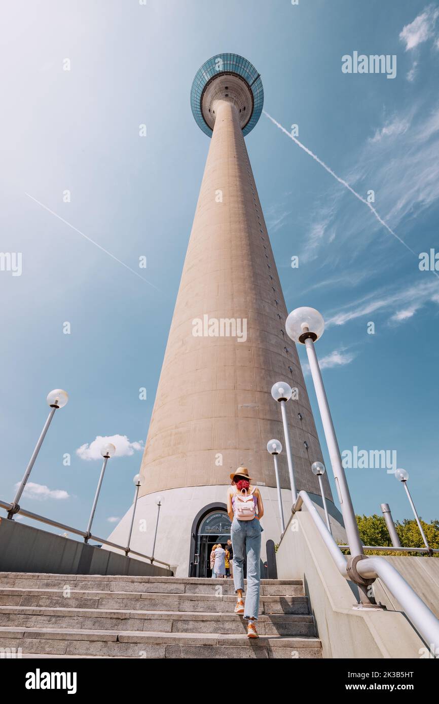 23 July 2022, Dusseldorf, Germany: Entrance to the observation deck and ...