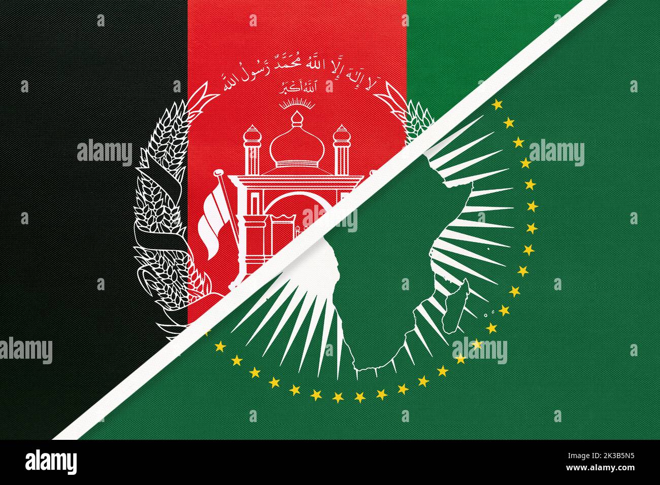 African Union and Afghanistan, national flag from textile. Africa ...