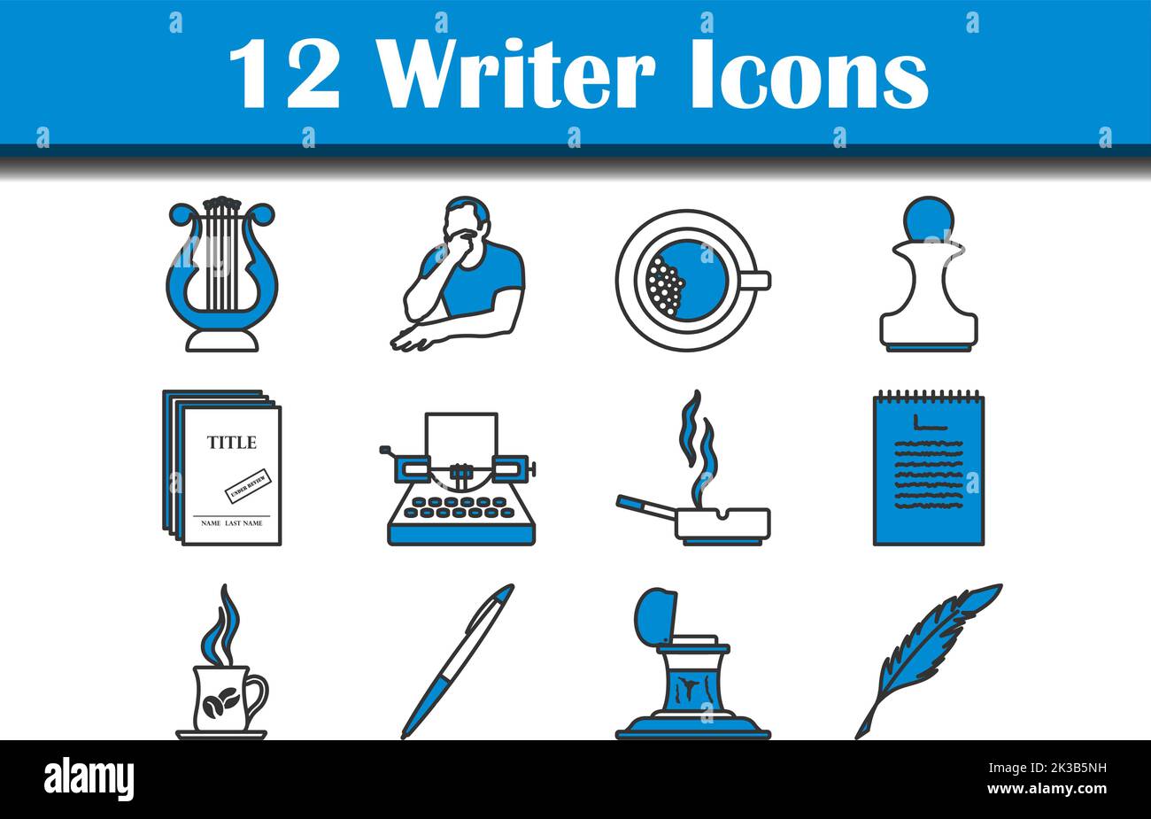 Writer Icon Set. Editable Bold Outline With Color Fill Design. Vector ...