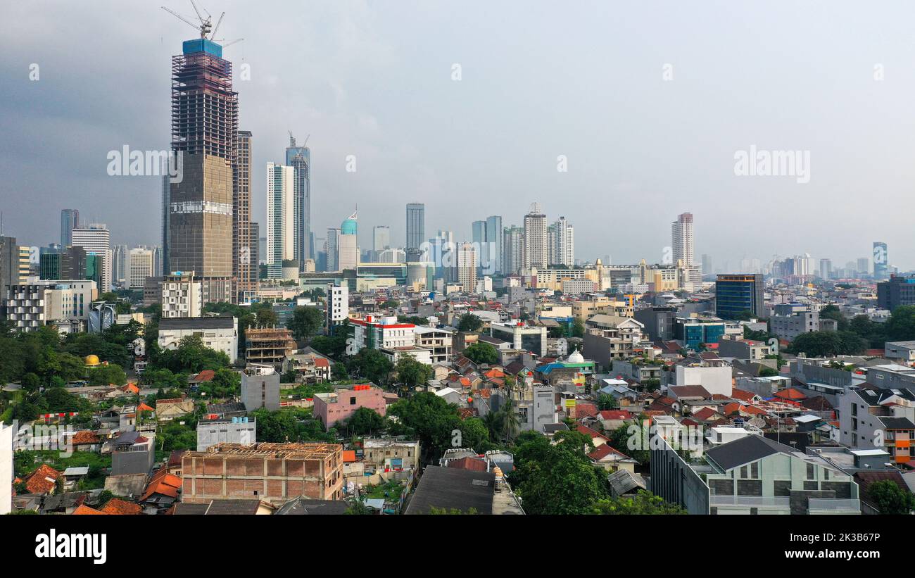 A bird eye view of high-density neighborhood in Jakarta . Jakarta, Indonesia's massive capital ...