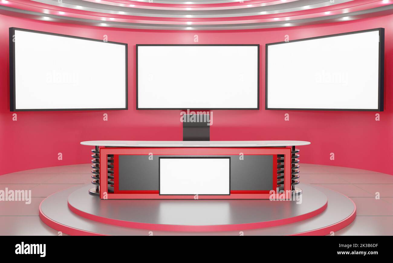 white table and lcd background in a news studio room.3d rendering Stock ...