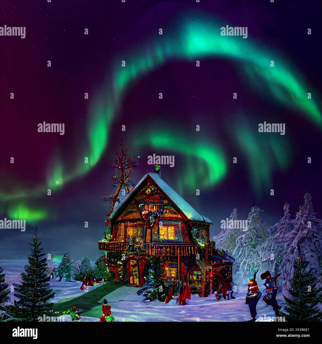 Santa's house at the North Pole in the Arctic circle Northern Lights in ...