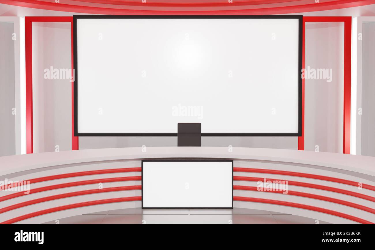 white table and lcd background in a news studio room.3d rendering Stock ...