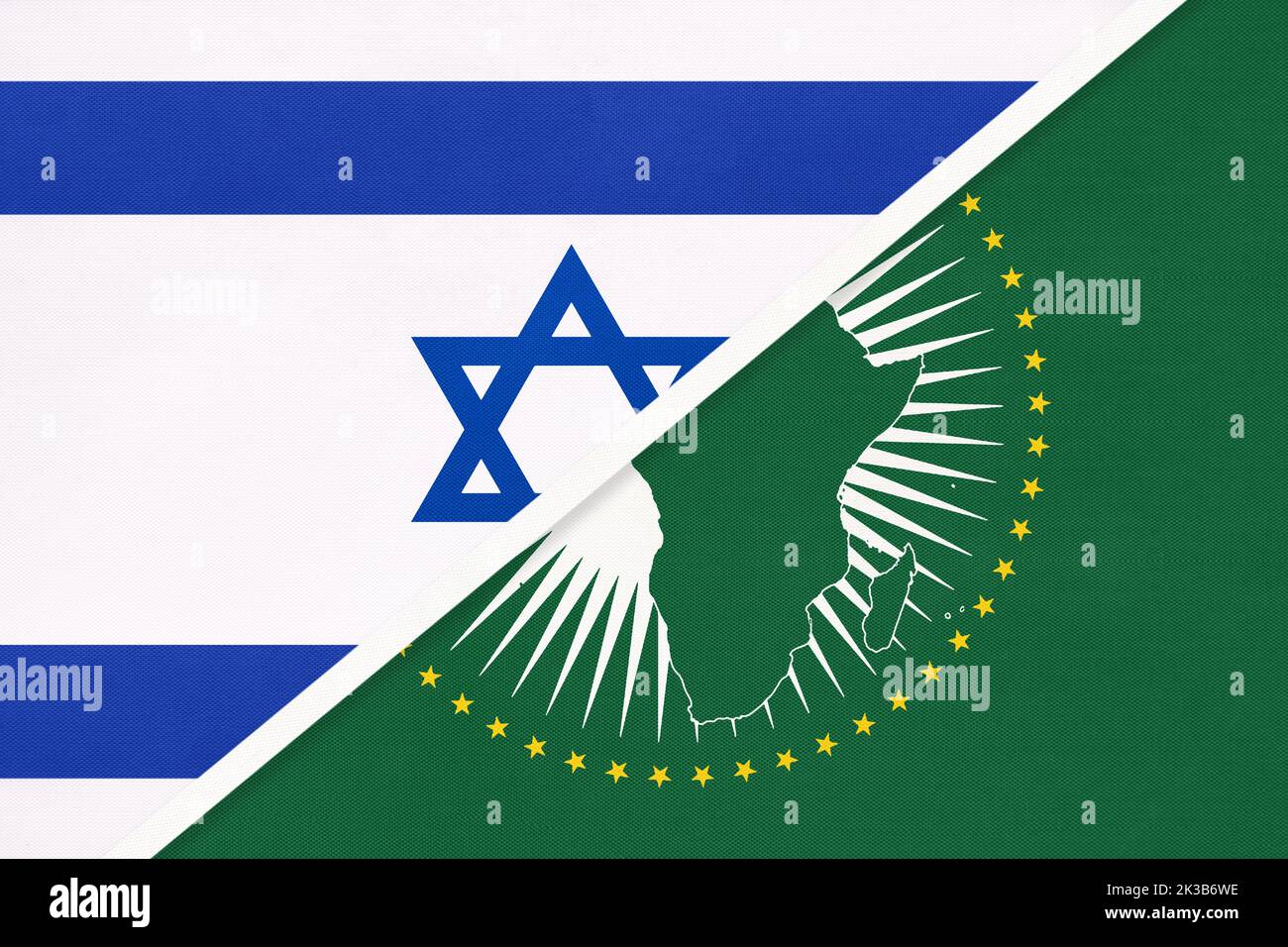 African Union and Israel, national flag from textile. Africa continent ...