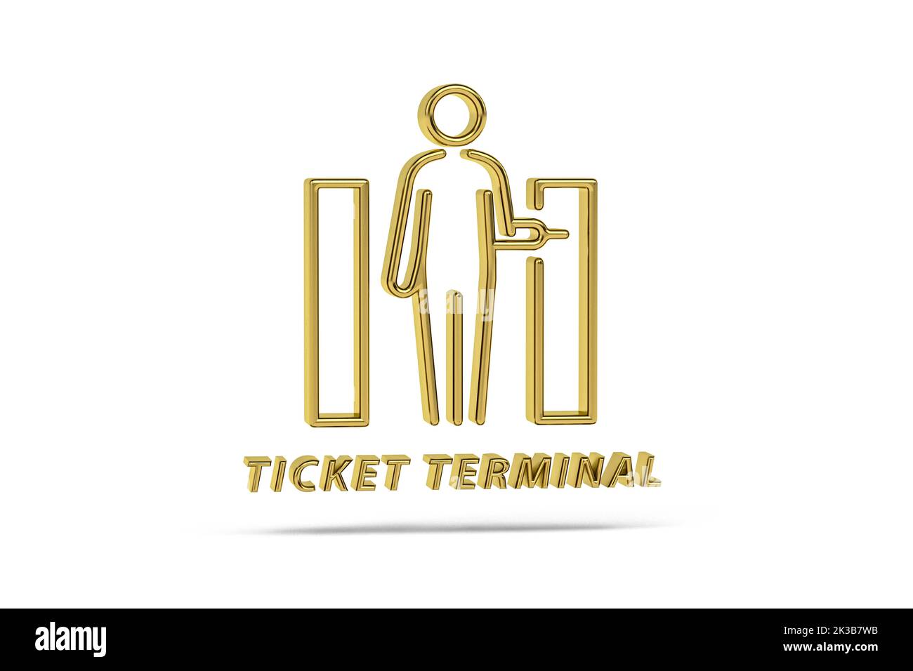 Golden 3d ticket gate icon isolated on white background - 3d render ...