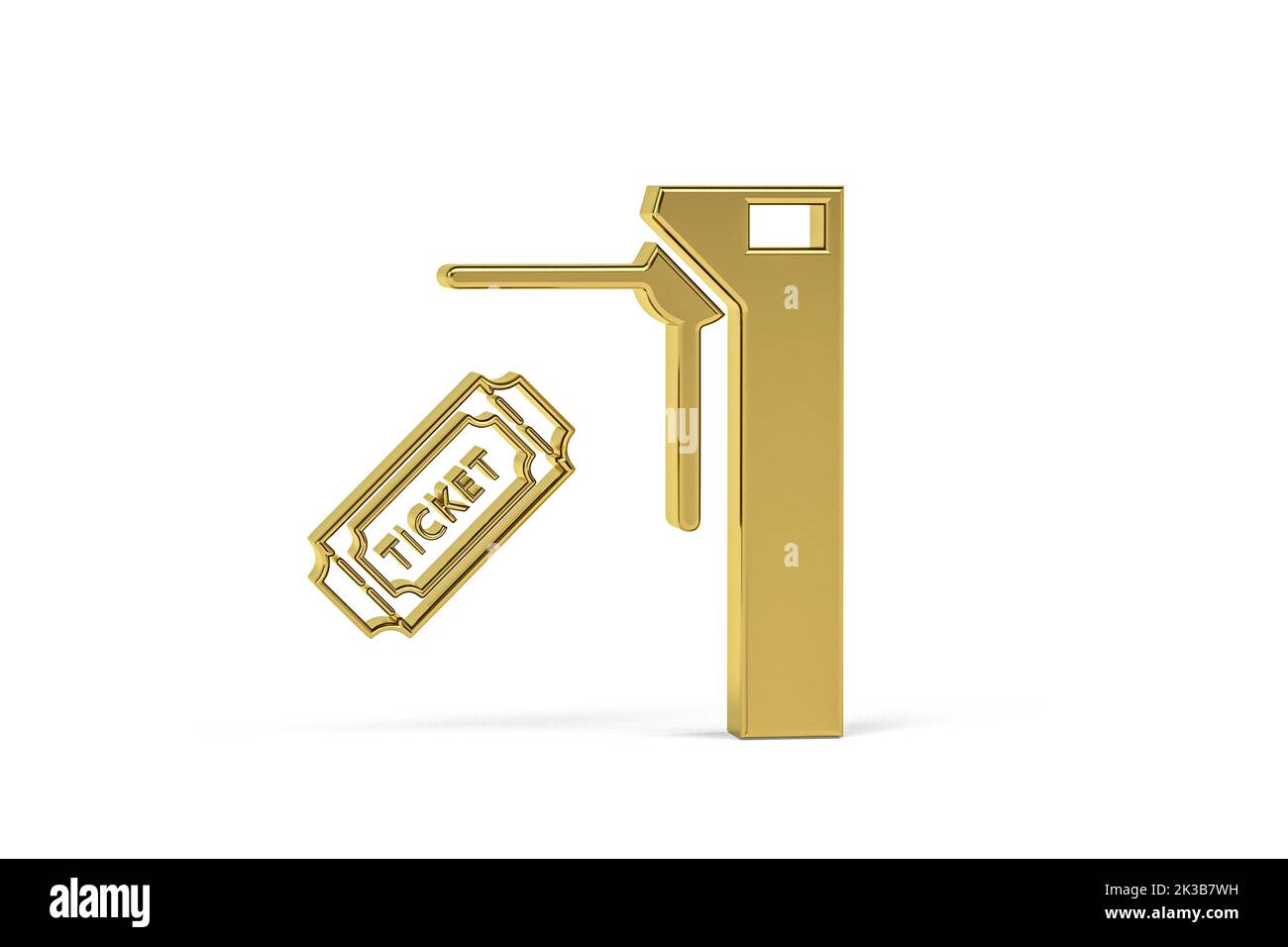 Golden 3d ticket gate icon isolated on white background - 3d render ...