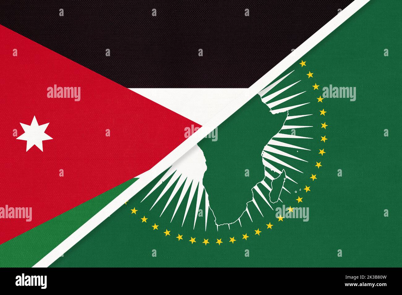 African Union and Jordan, national flag from textile. Africa continent ...