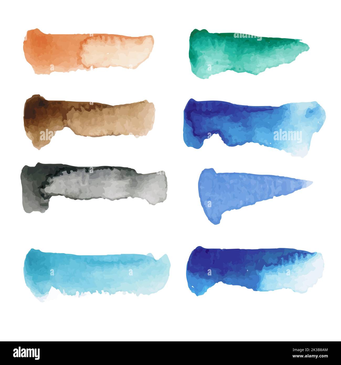 Set of eight watercolor strokes on a white background, vector ...