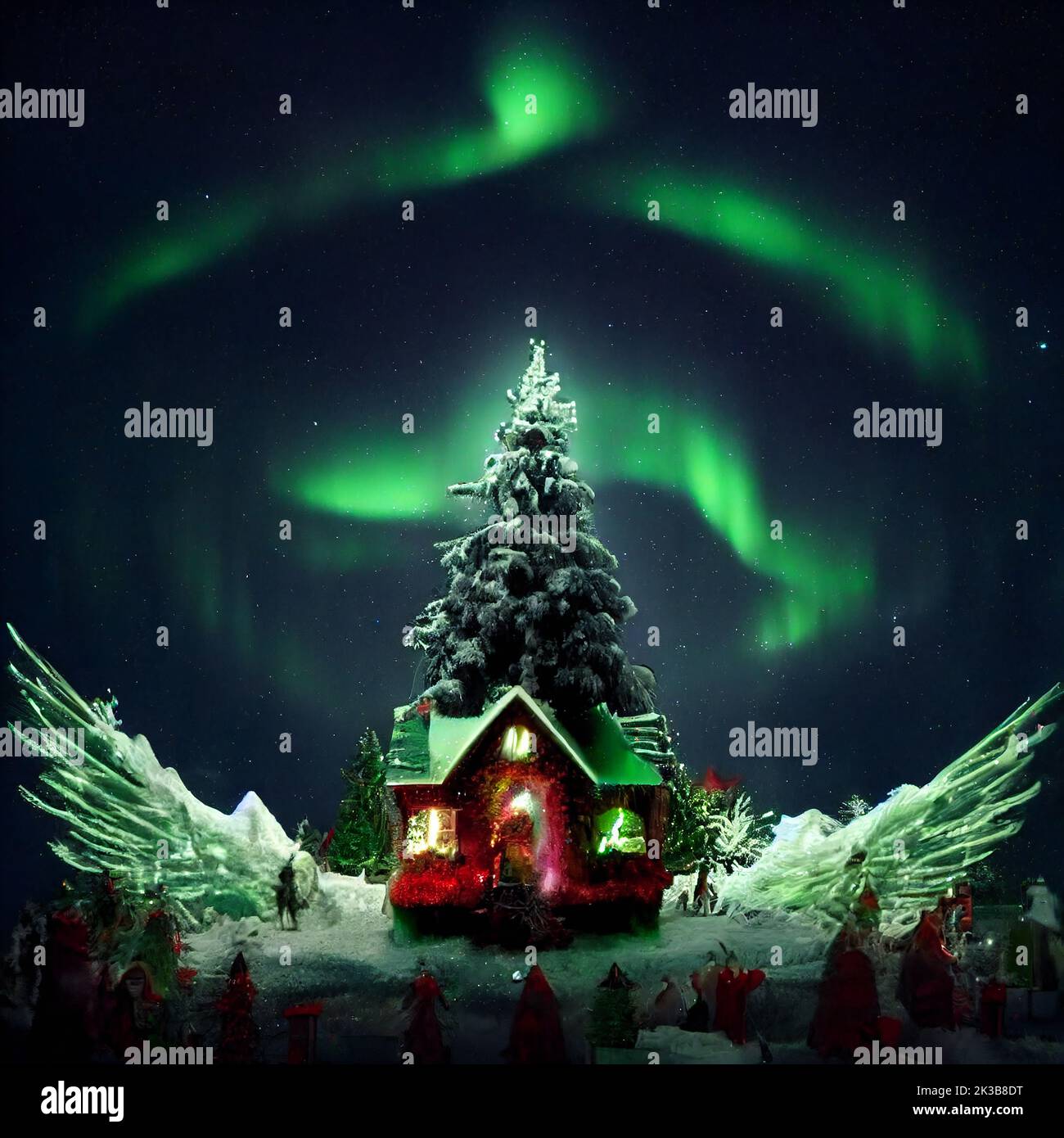 Santa's house at the North Pole in the Arctic circle Northern Lights in ...