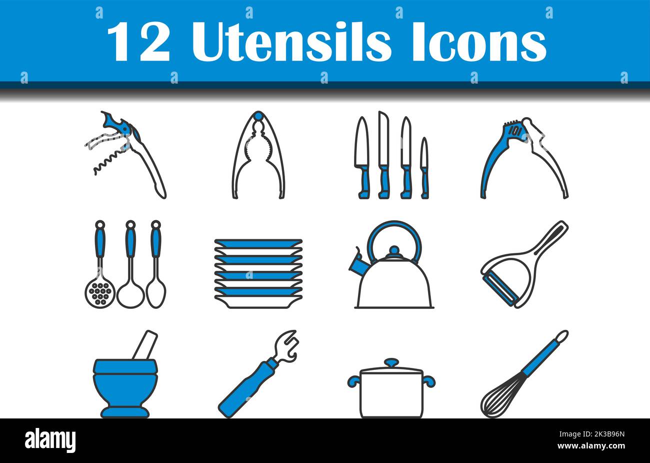 Utensils Icon Set. Editable Bold Outline With Color Fill Design. Vector ...