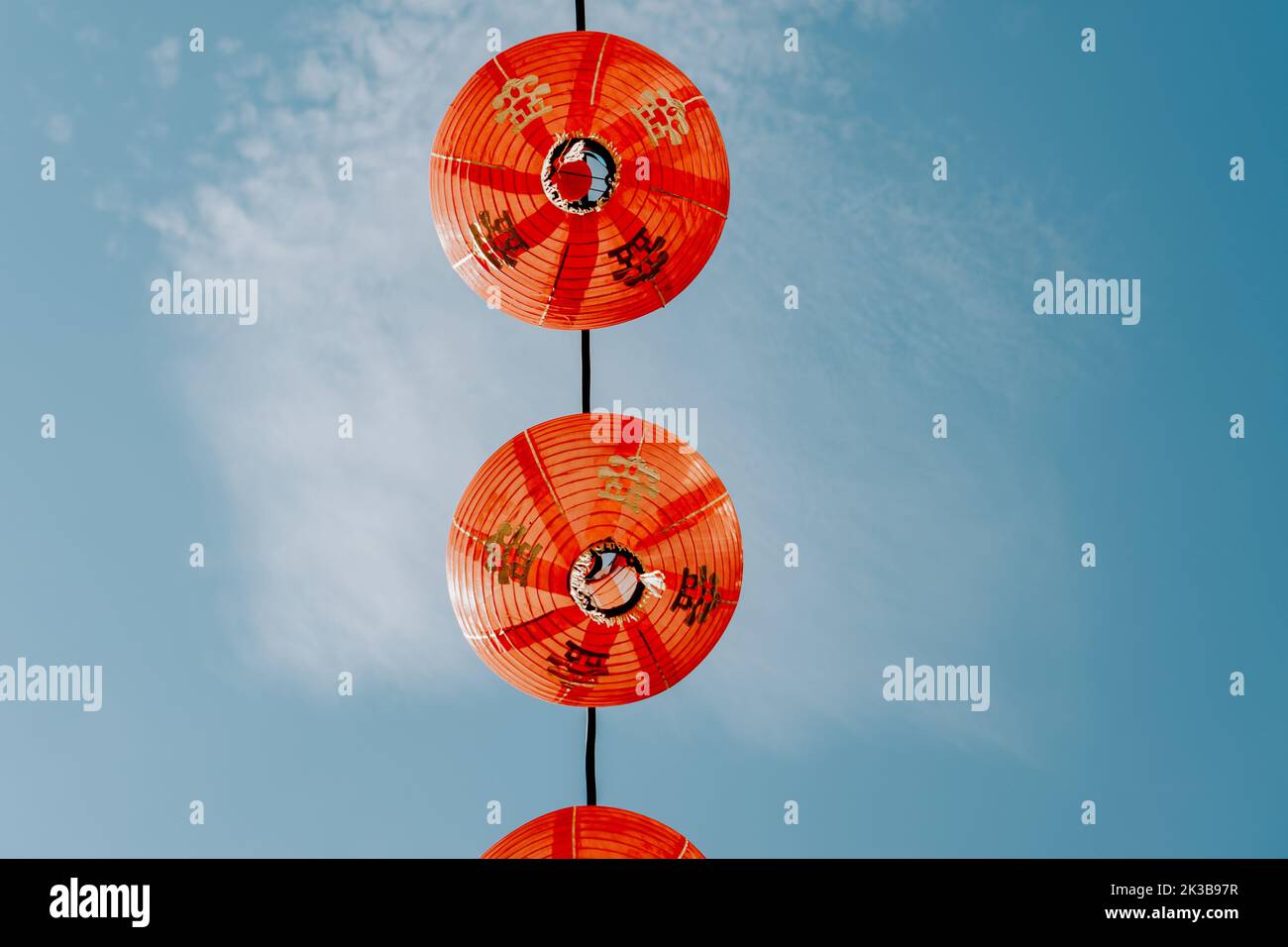 Red Chinese lanterns and blue sky in Kuala Lumpur, Malaysia Stock Photo ...