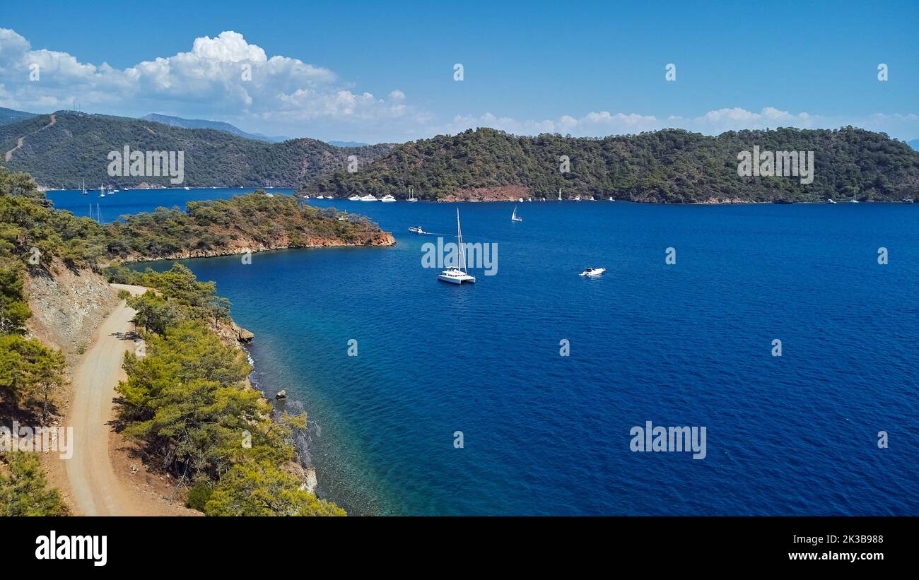 Luxury sailing yachts and boats in Gocek bays, Fethiye, Turkey Stock ...