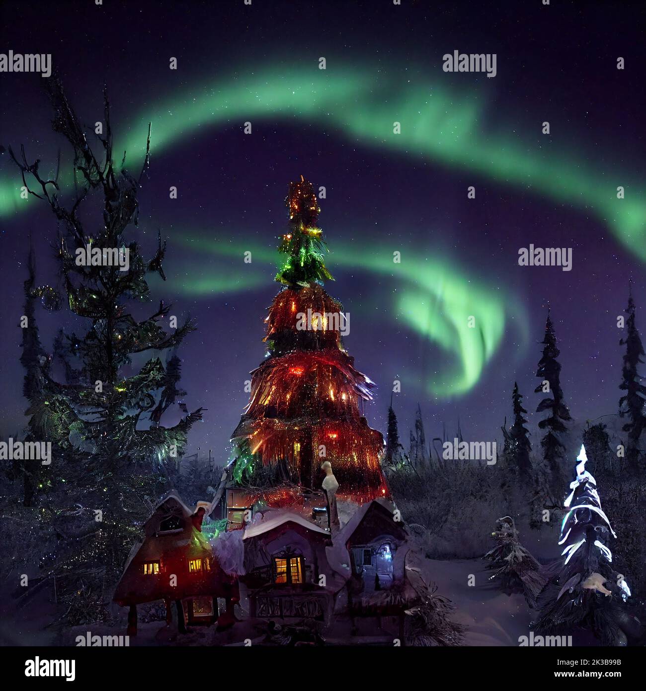 Santa's house at the North Pole in the Arctic circle Northern Lights in ...