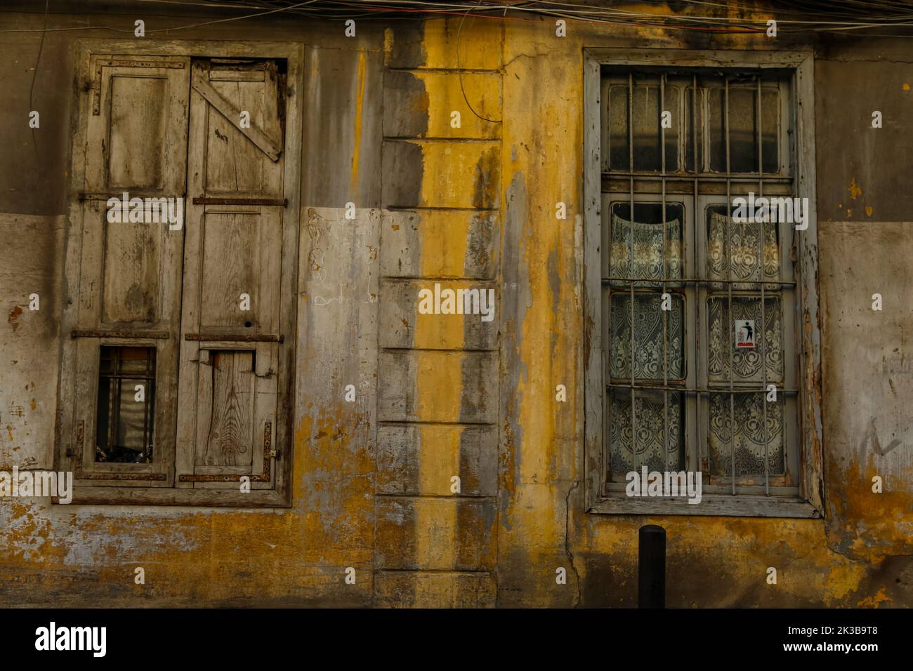 The old windows and the grungy walls of a historic traditional Lebanese ...