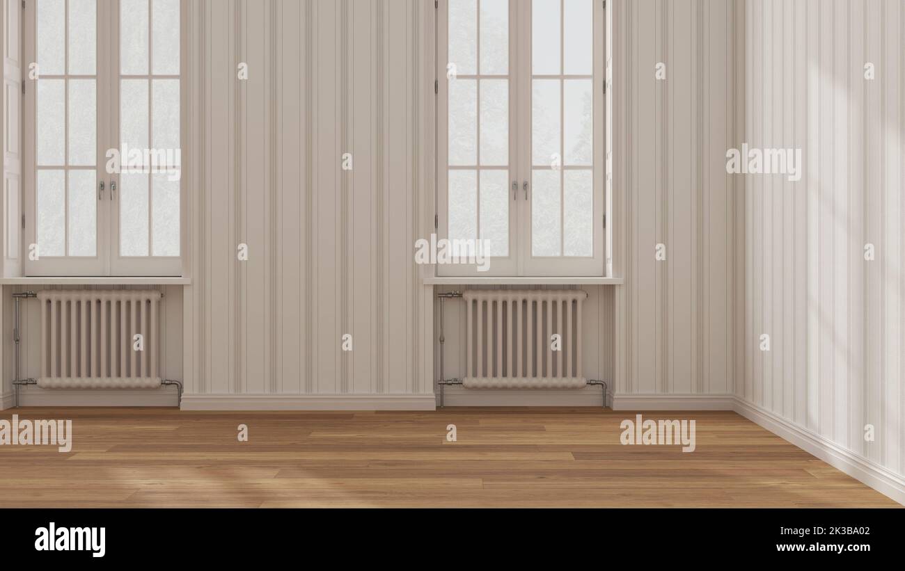 Empty room interior design in white and beige tones, open space with ...