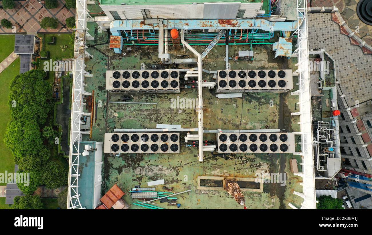 ventilation systems on the roof of high-rise residential building in ...