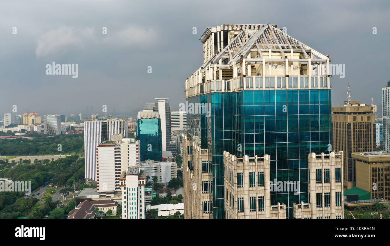 office building turquoise blue glass wall reflection detail Stock Photo ...