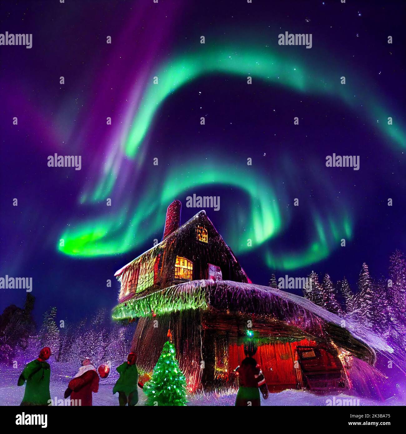 Santa's house at the North Pole in the Arctic circle Northern Lights in ...