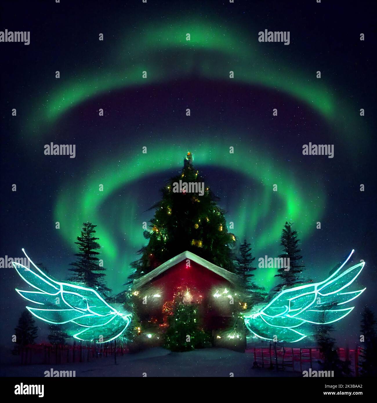 Santa's house at the North Pole in the Arctic circle Northern Lights in ...