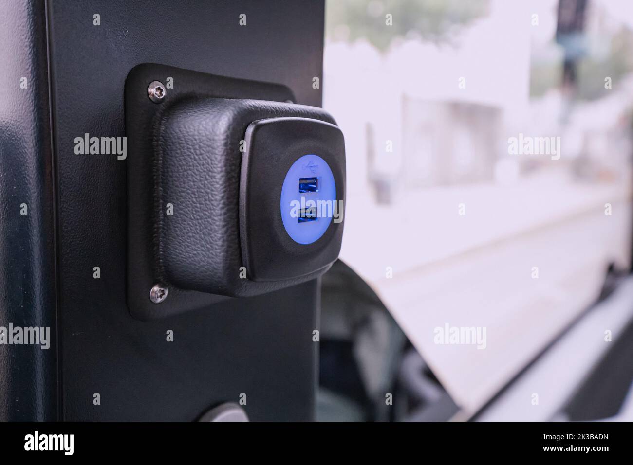 Usb port charger inside of public transport bus Stock Photo - Alamy