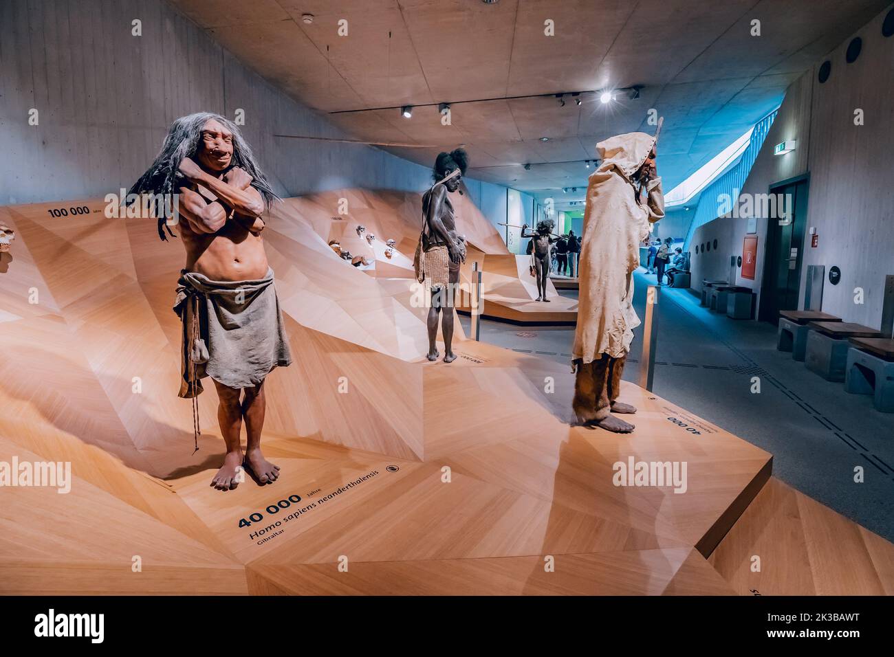 22 July 2022, Neanderthal museum, Germany: Detailed wax figures of ...