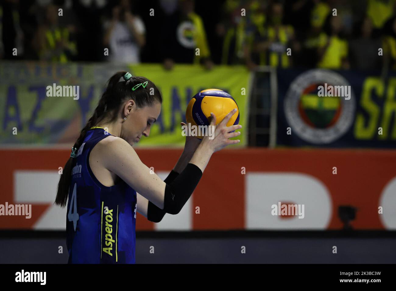 ISTANBUL, TURKEY - FEBRUARY 20, 2022: Eda Erdem Dundar serves during ...