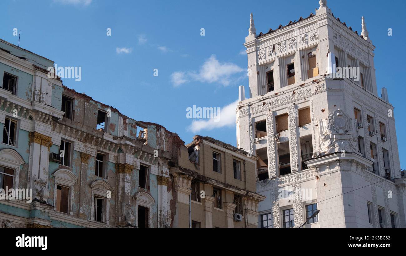 Buildings sit destroyed in central Kharkiv, Ukraine. Kharkiv has been ...