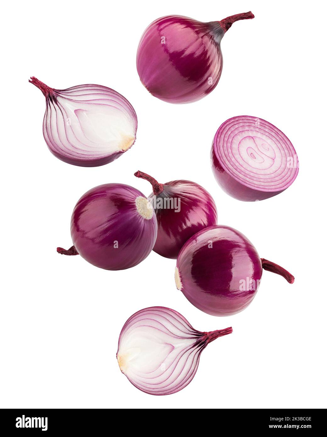Falling red onion isolated on white background, clipping path, full ...