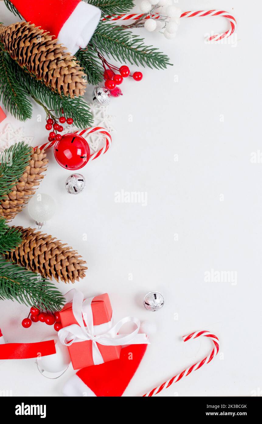 Christmas decorative background with gingerbread cookies, red and white ...