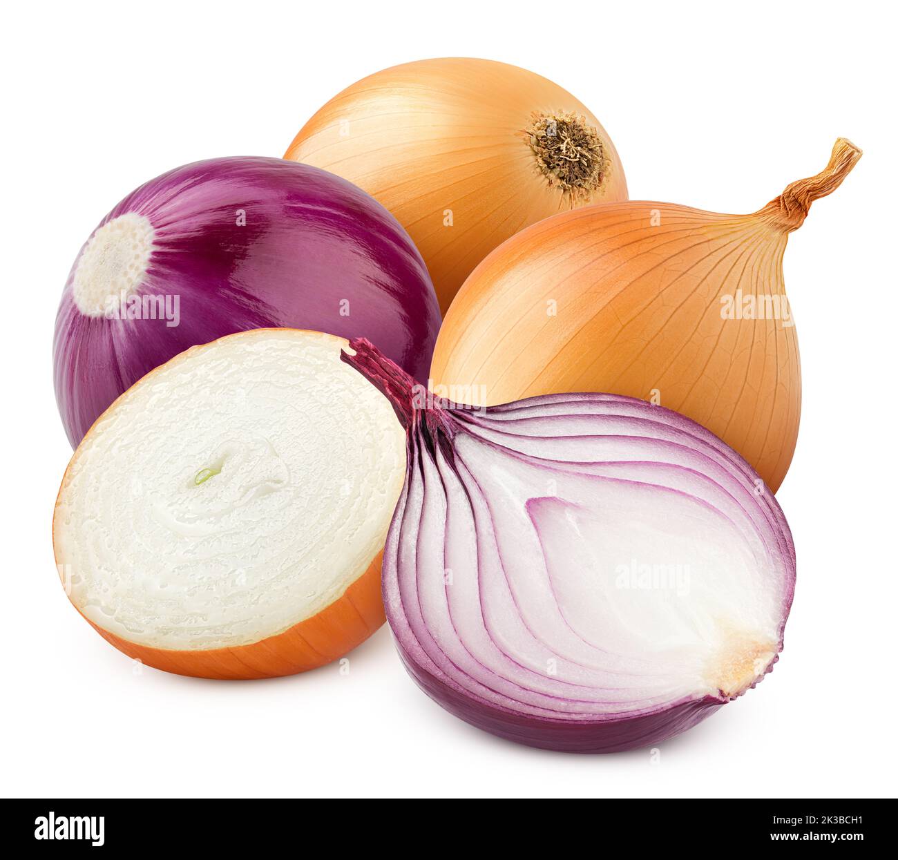 yellow and red onion isolated on white background, clipping path, full ...