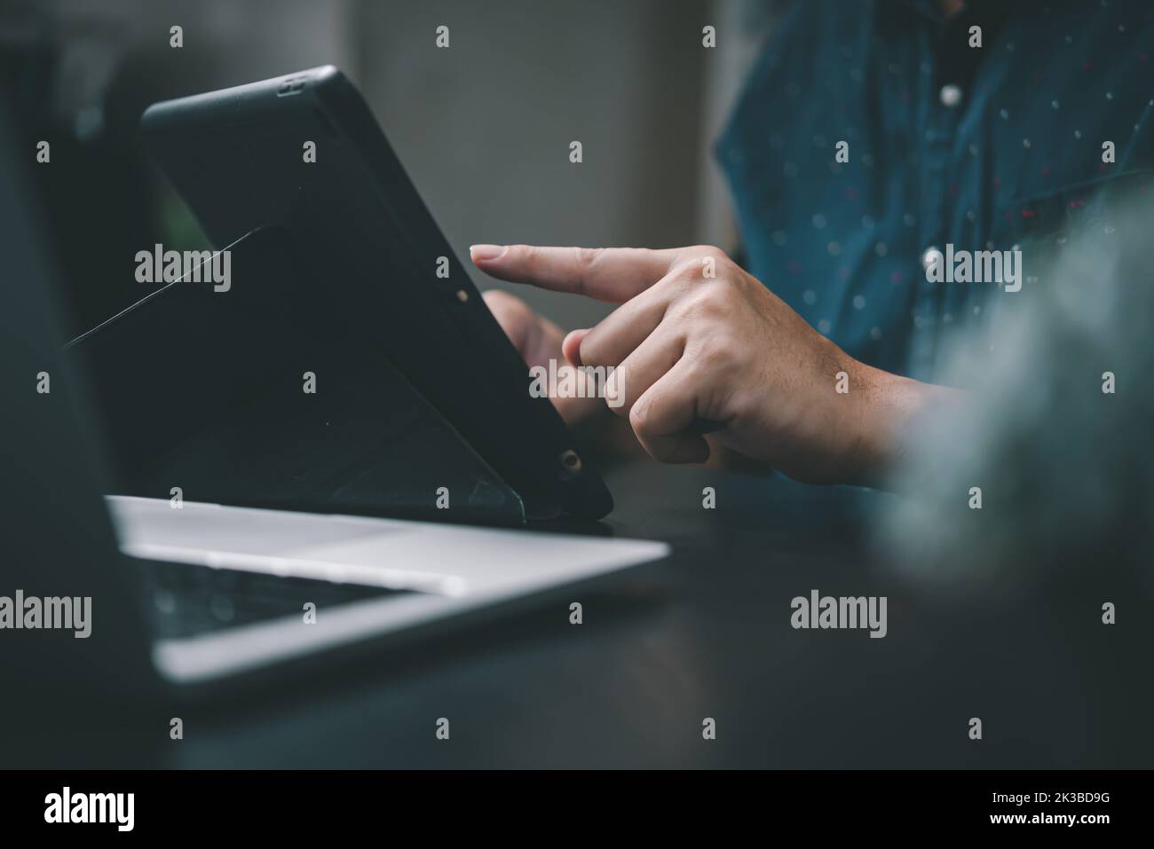 Business using a digital tablet worker touchpad and browsing the ...