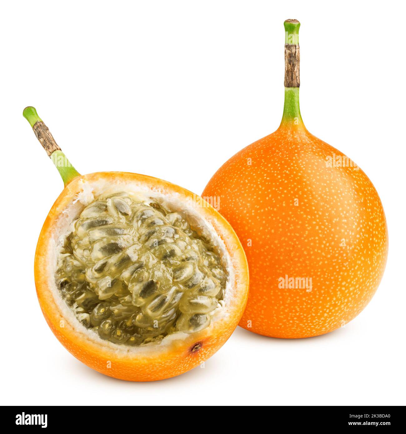 Granadilla or yellow passion fruit isolated on white background ...