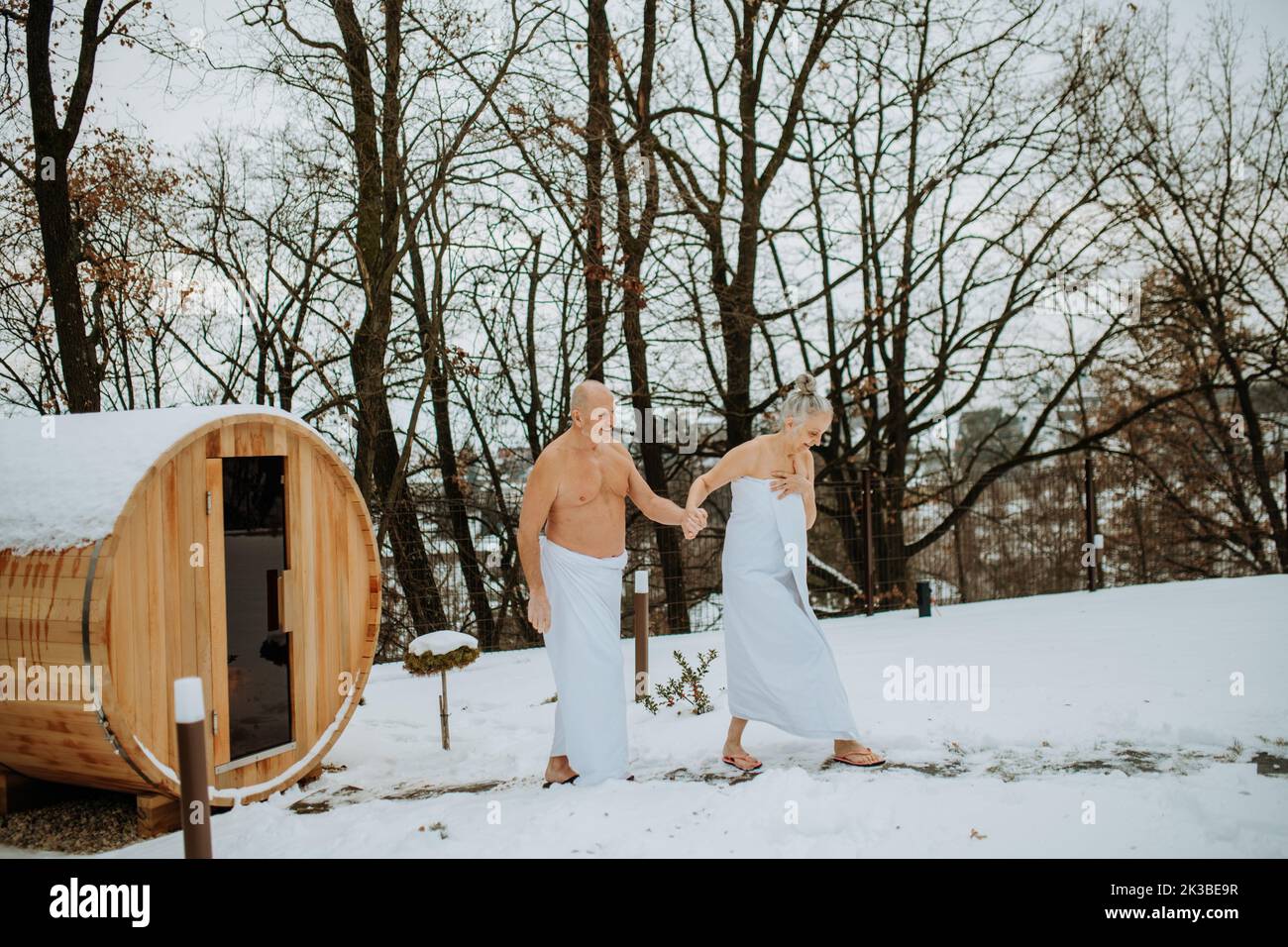 Woman coming out of sauna hi-res stock photography and images - Alamy