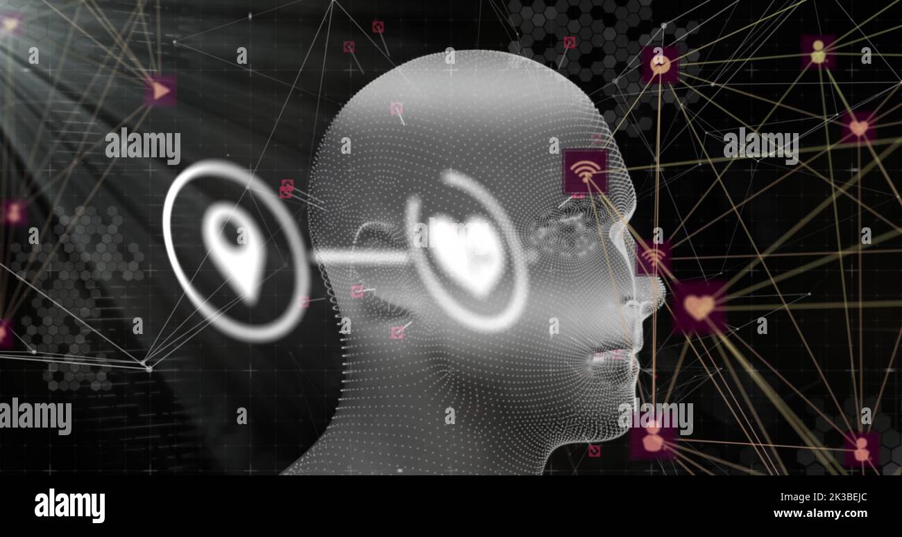 Image of network of connections over head and icons Stock Photo - Alamy