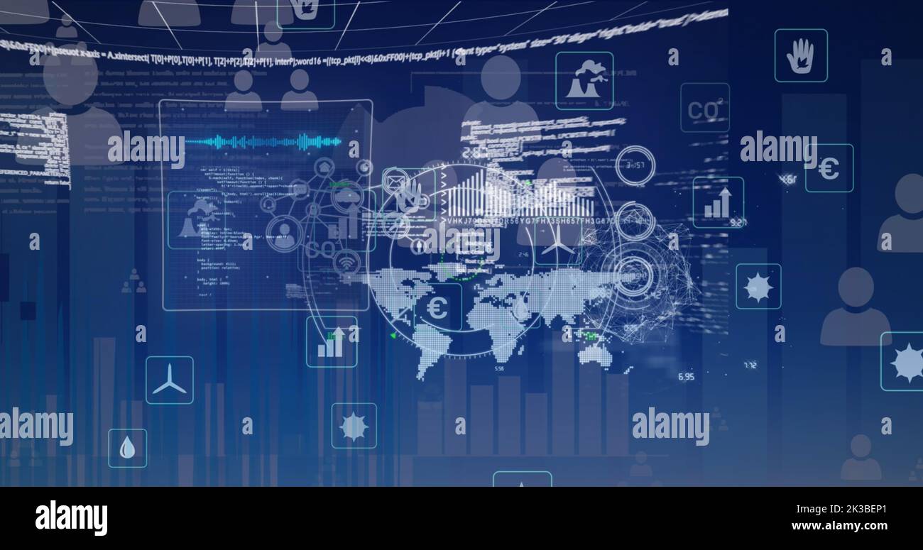 Image of data processing over world map Stock Photo - Alamy