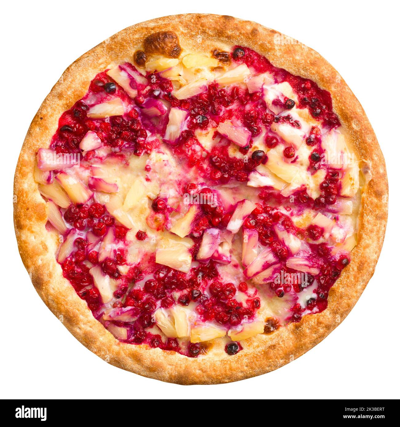 sweet pizza with berries and pineapples, isolated on white background ...