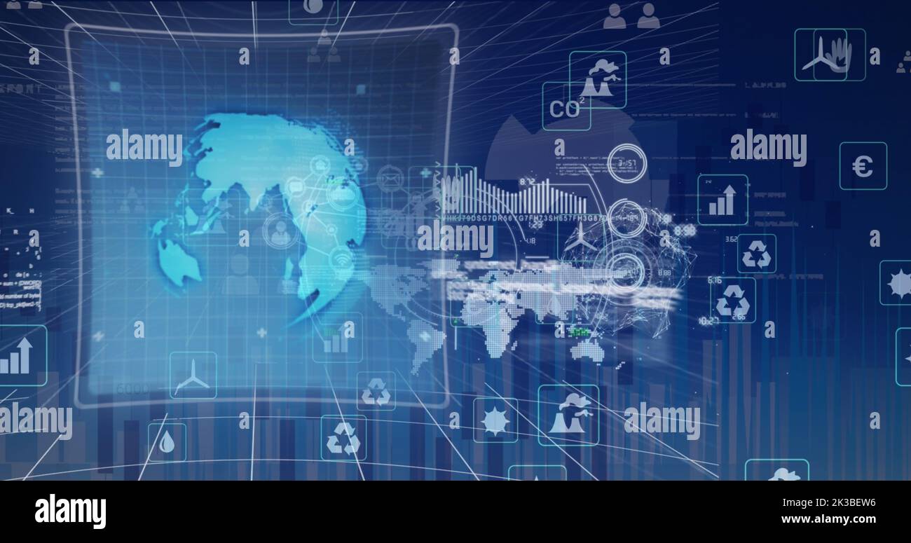 Image of data processing over world map Stock Photo - Alamy