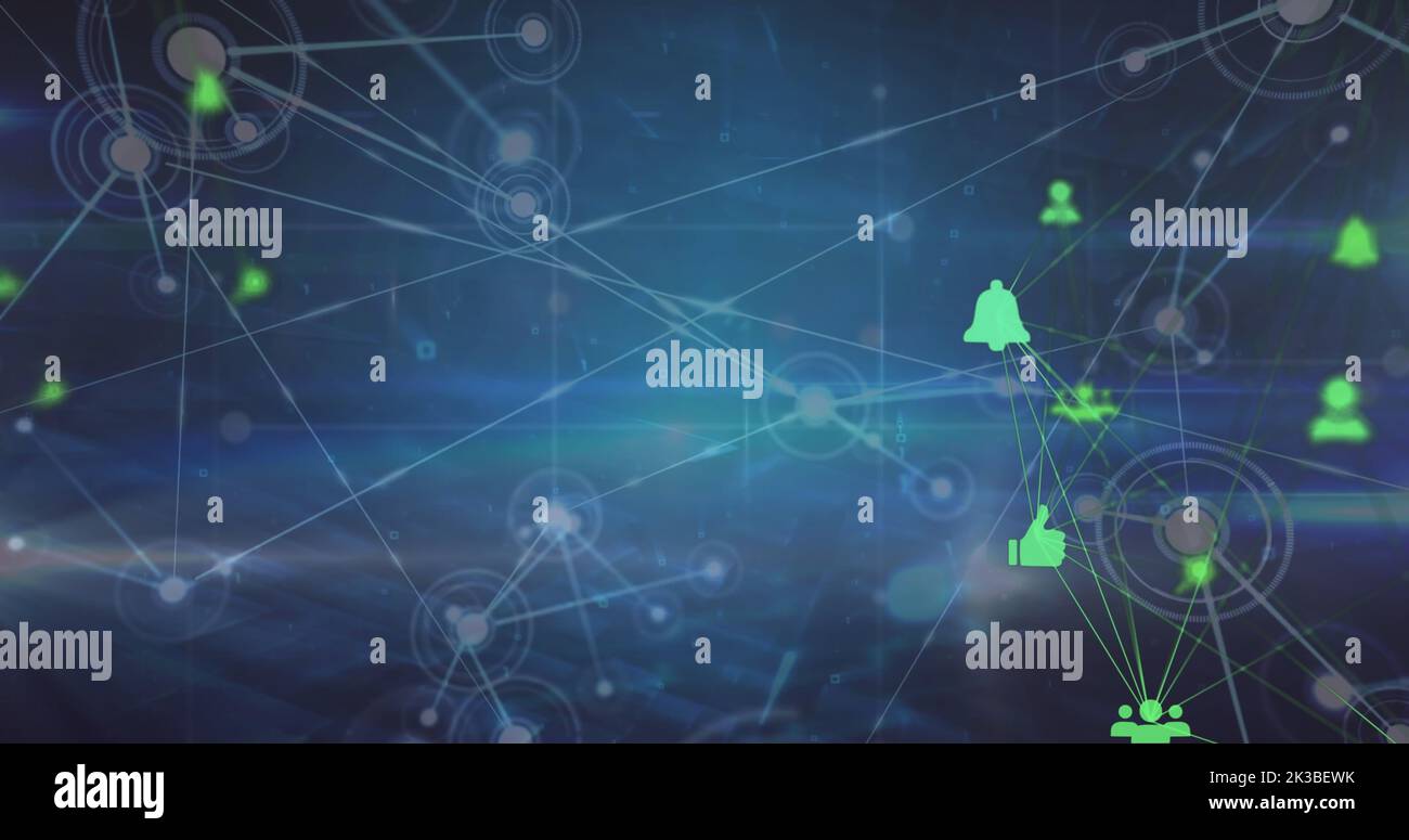 Image of network of connections over icons Stock Photo - Alamy