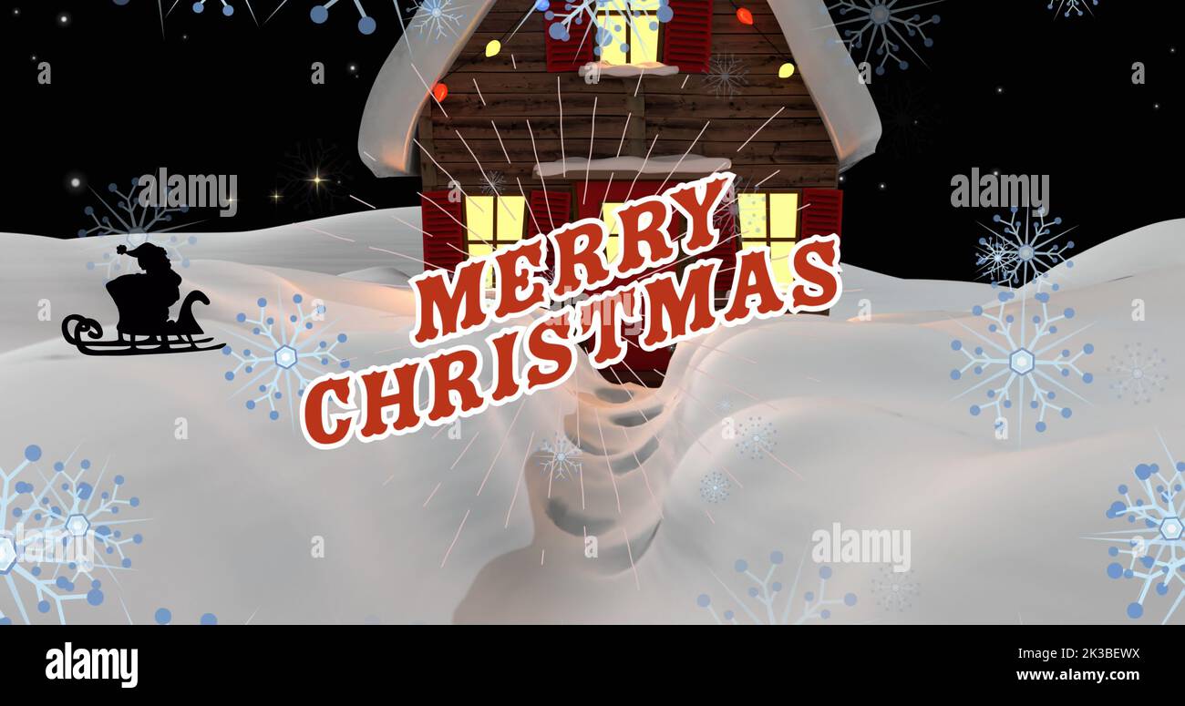 Image of snow falling over merry christmas text Stock Photo - Alamy