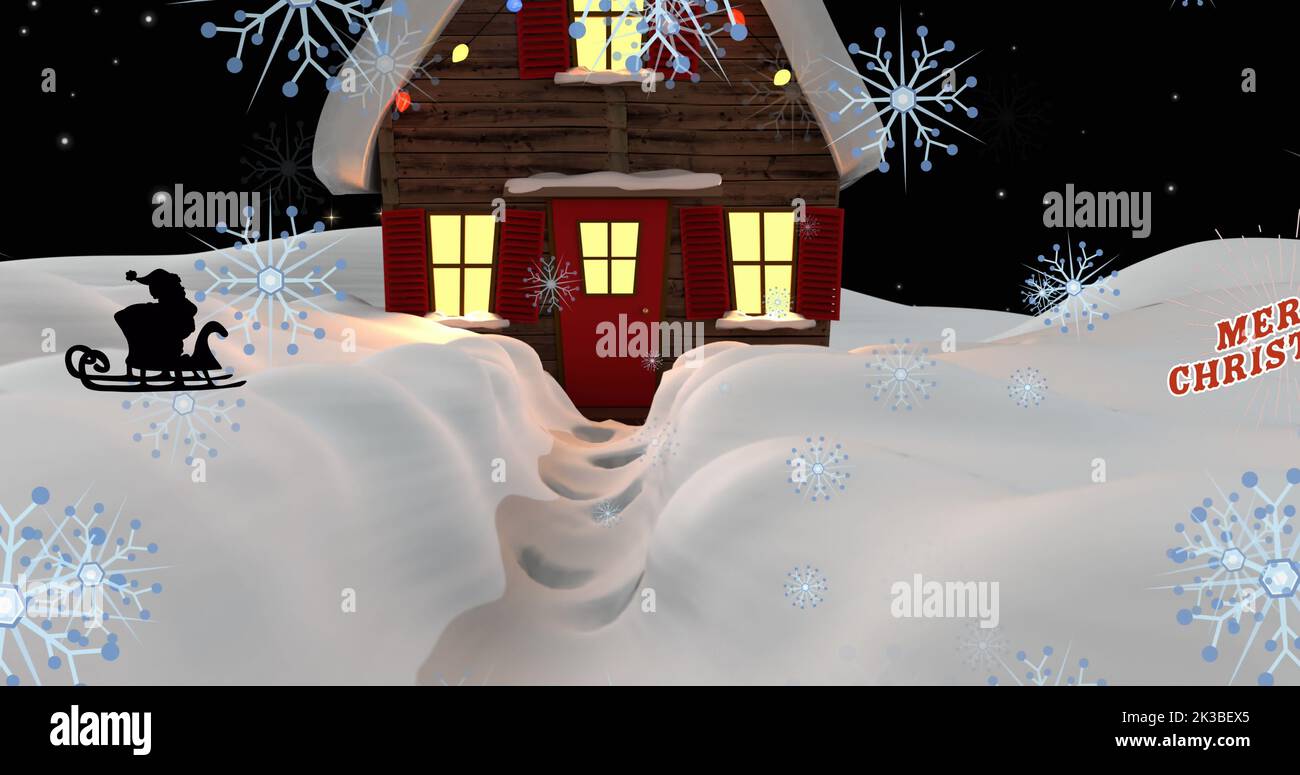 Image of snow falling over merry christmas text Stock Photo - Alamy