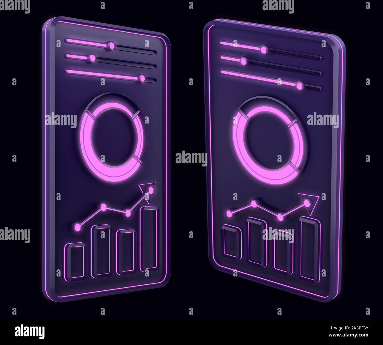 abstract smartphone with chart and graph of growth isolated on black ...