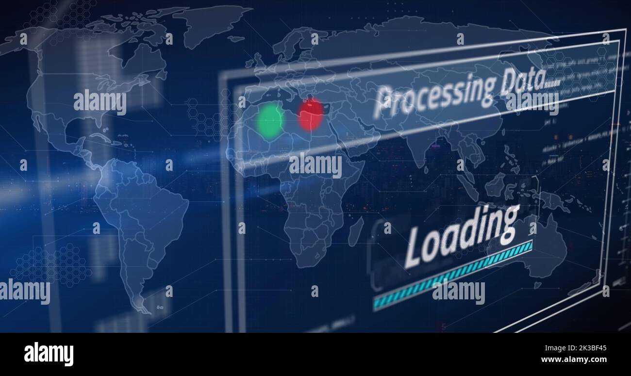 Image of data processing loading against world map Stock Photo - Alamy