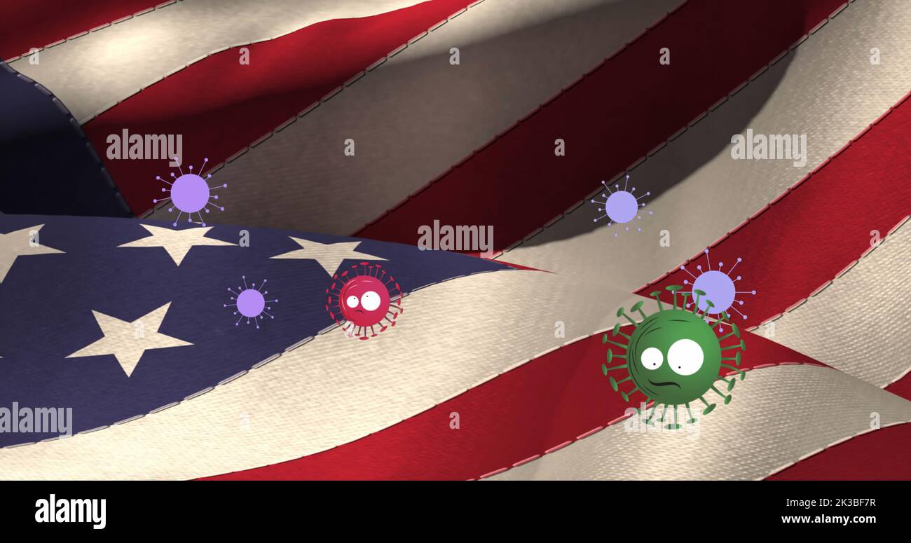 Image of virus cells moving over flag of united states of america Stock ...