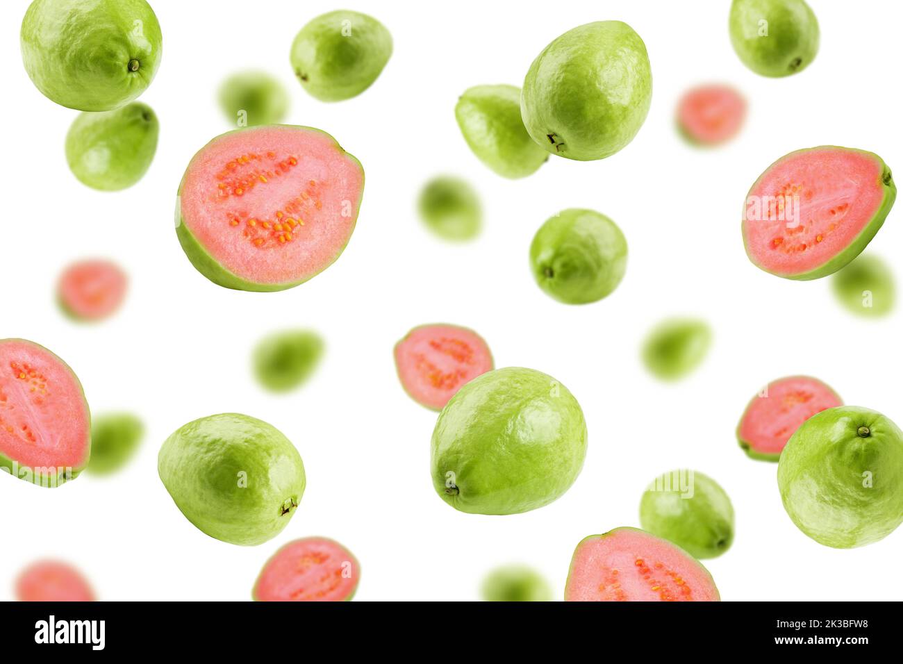 Falling guava isolated on white background, selective focus Stock Photo ...