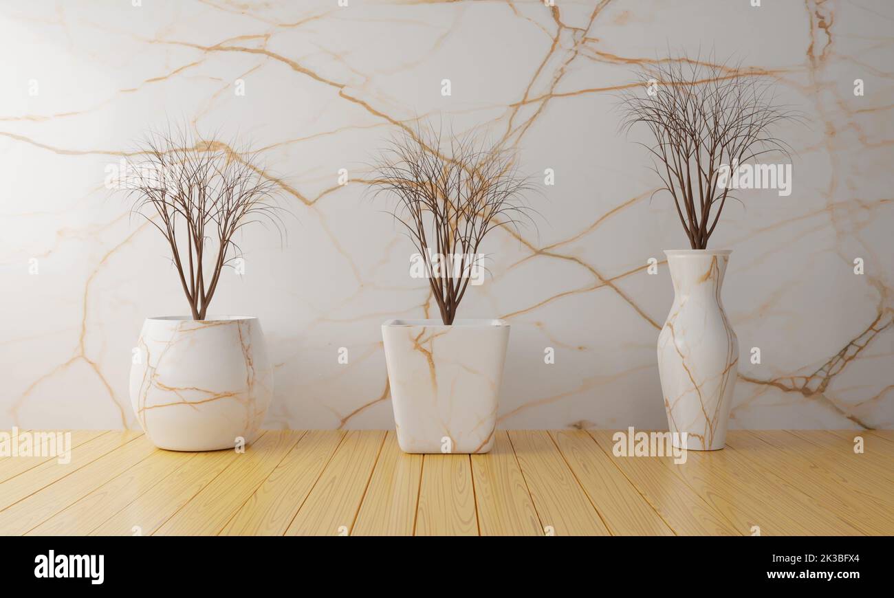 dry tree in white vase in the marble room.3d rendering Stock Photo - Alamy