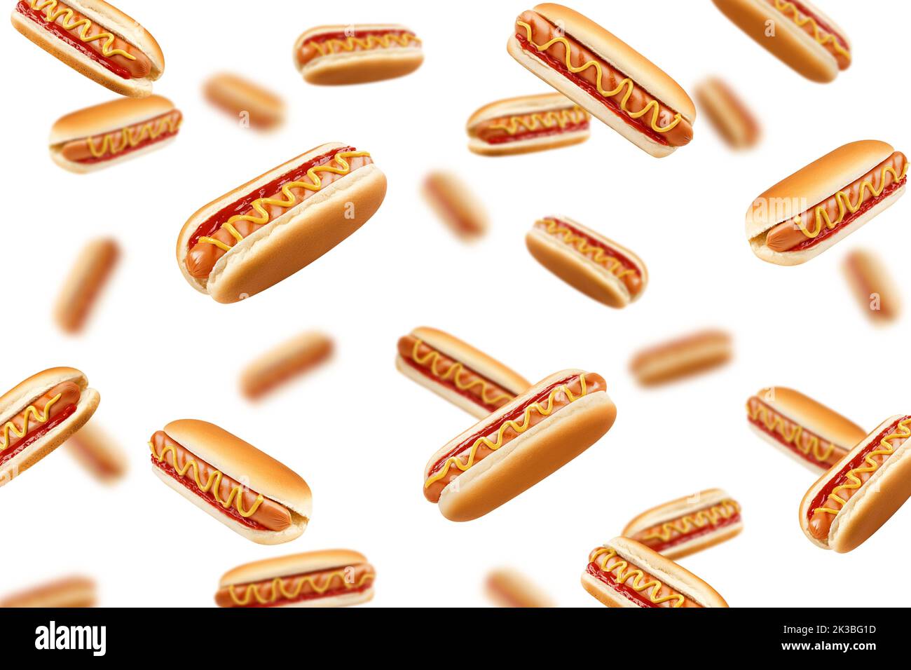 Falling HOT DOG isolated on white background, selective focus Stock ...